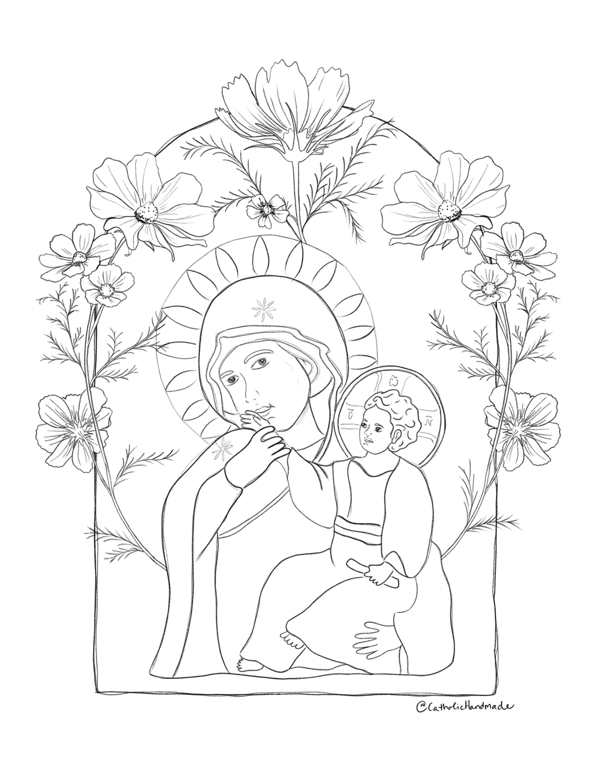 Marian Coloring Page - "Theotokos Comforter" – Catholic Handmade